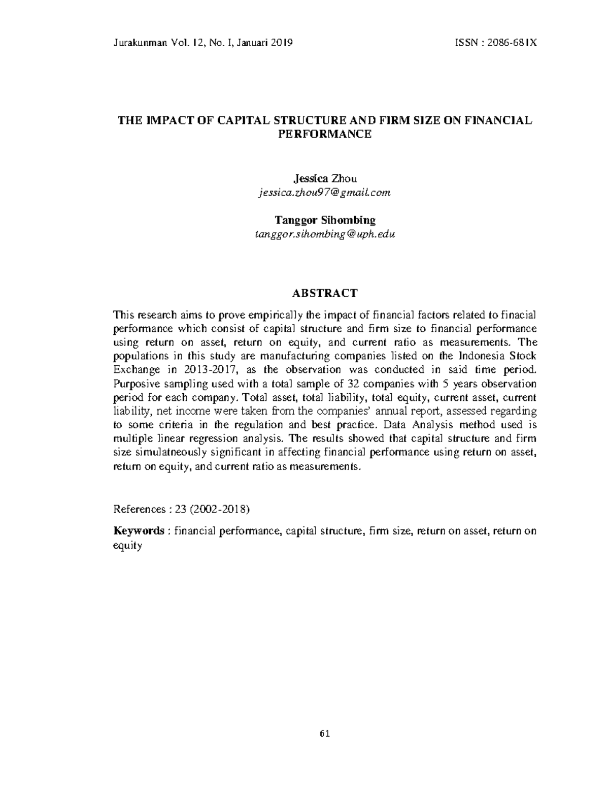 15 73 1 PB - research - THE IMPACT OF CAPITAL STRUCTURE AND FIRM SIZE ...