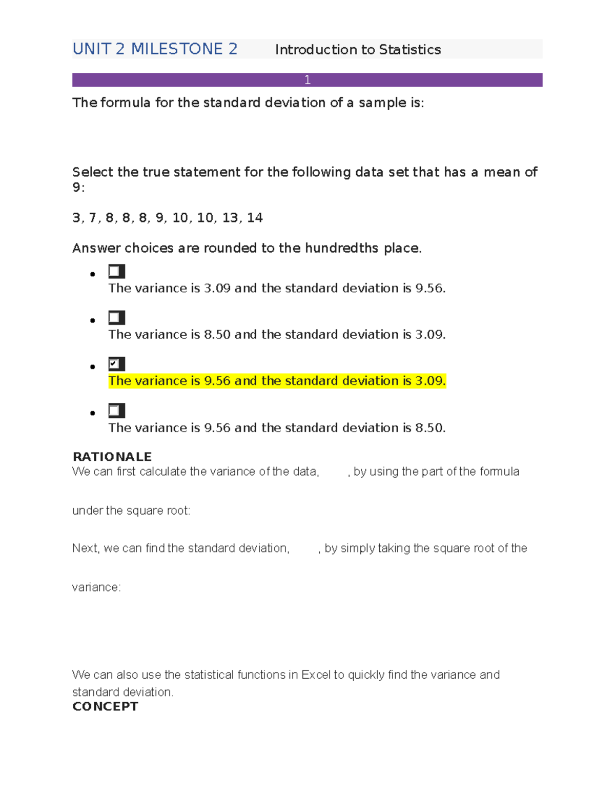 Introduction to Statistics - 1 The formula for the standard deviation ...
