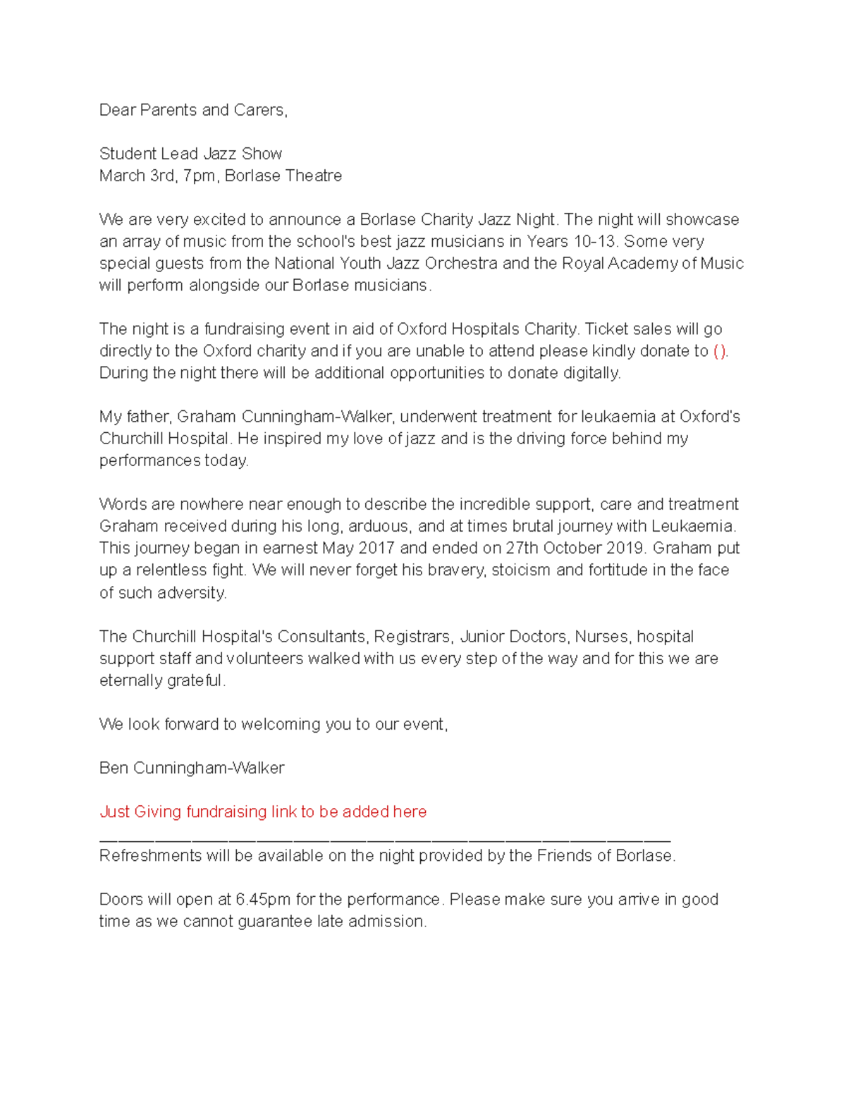 Jazz Concert Letter - Fill my heart with song and let me sing ...