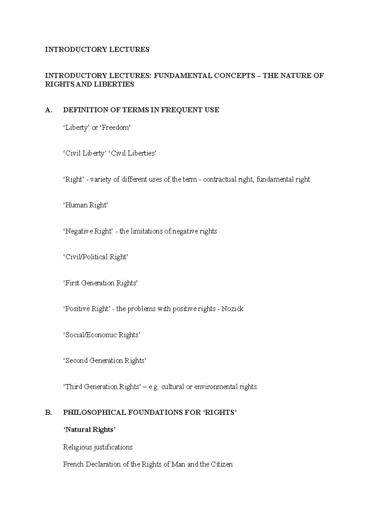 Week 4 - Lecture 4 - Theories of Rights - INTRODUCTORY LECTURES INTRODUCTORY LECTURES ...