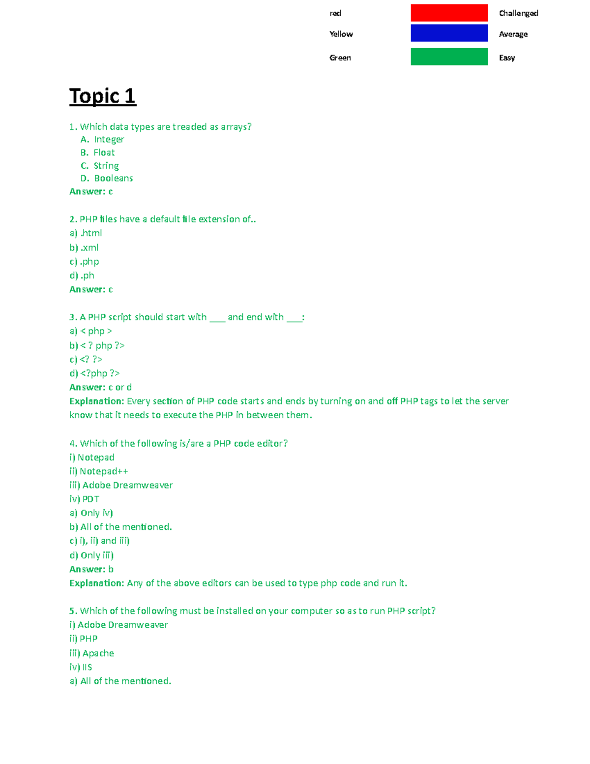 Internet Programming 622 MCQs 2016 (002) - Topic 1 Which data types are treaded as arrays? A ...