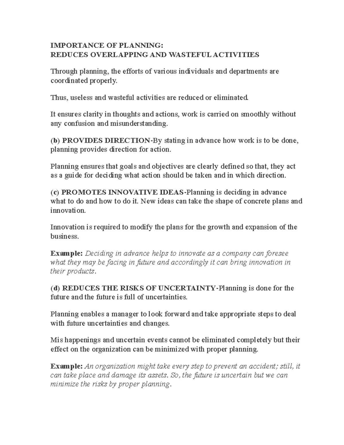Importance And Limitations Of Planning IMPORTANCE OF PLANNING importance-and-limitations-of-planning-importance-of-planning