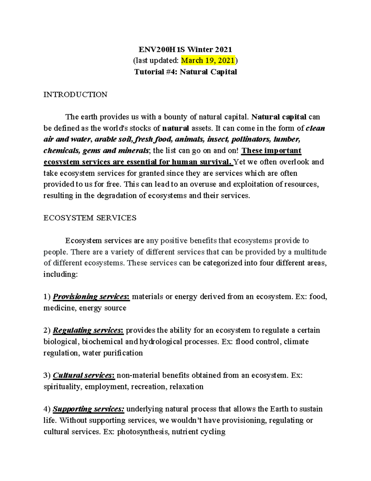 ENV200-Tutorial 4 - Natural Capital - ENV200H1S Winter 2021 (last ...