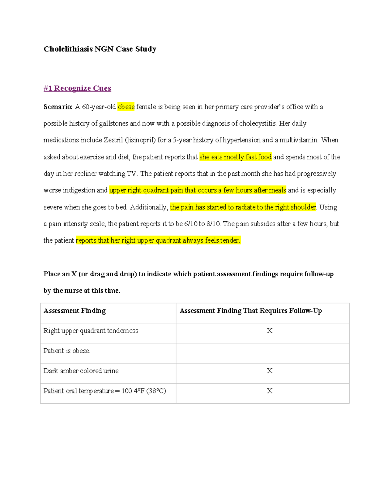 Cholelithasis Unfolding Case Study - Cholelithiasis NGN Case Study #1 ...
