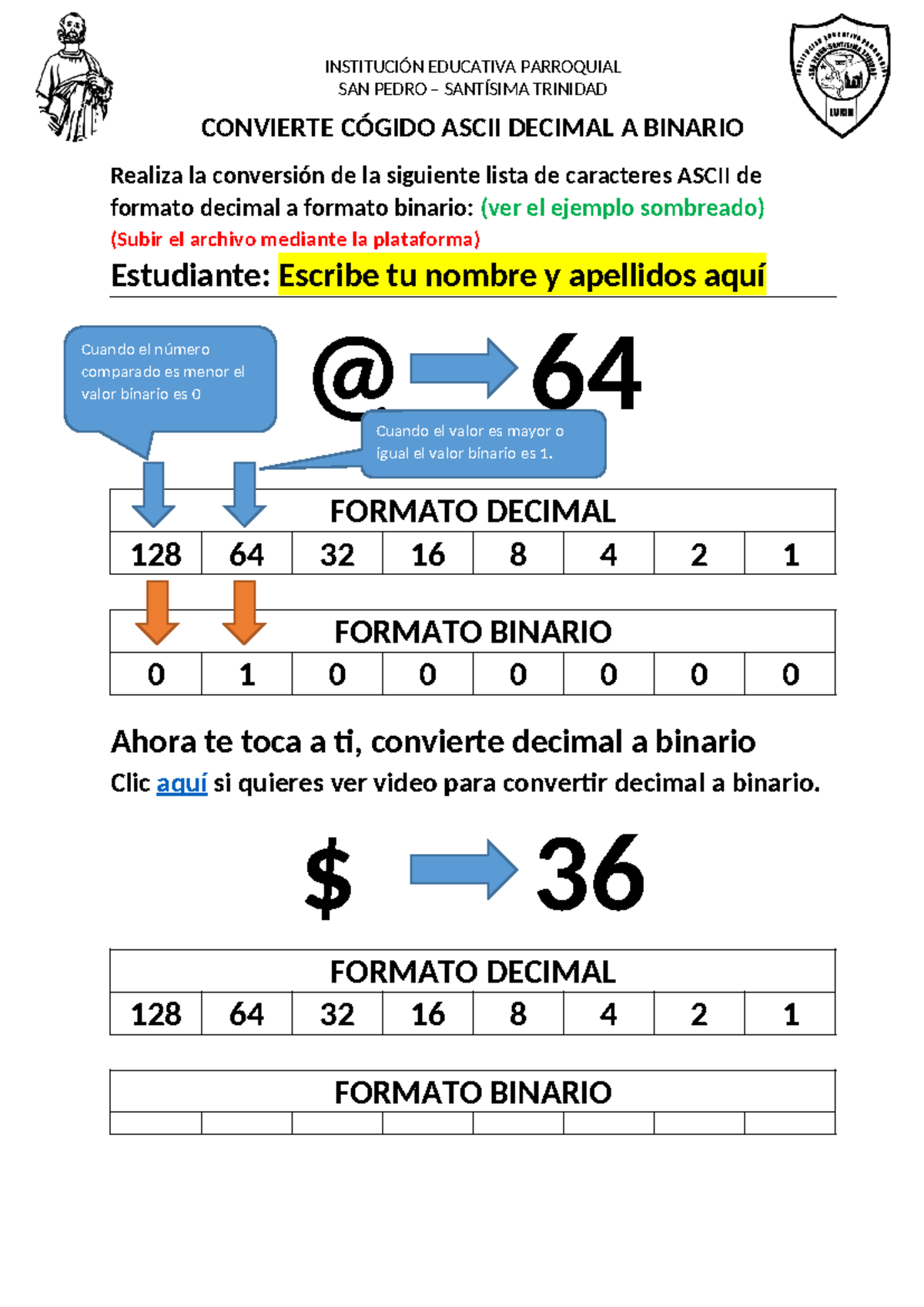 Convertir Ascii Decinal A Binario - INSTITUCIÓN EDUCATIVA PARROQUIAL ...