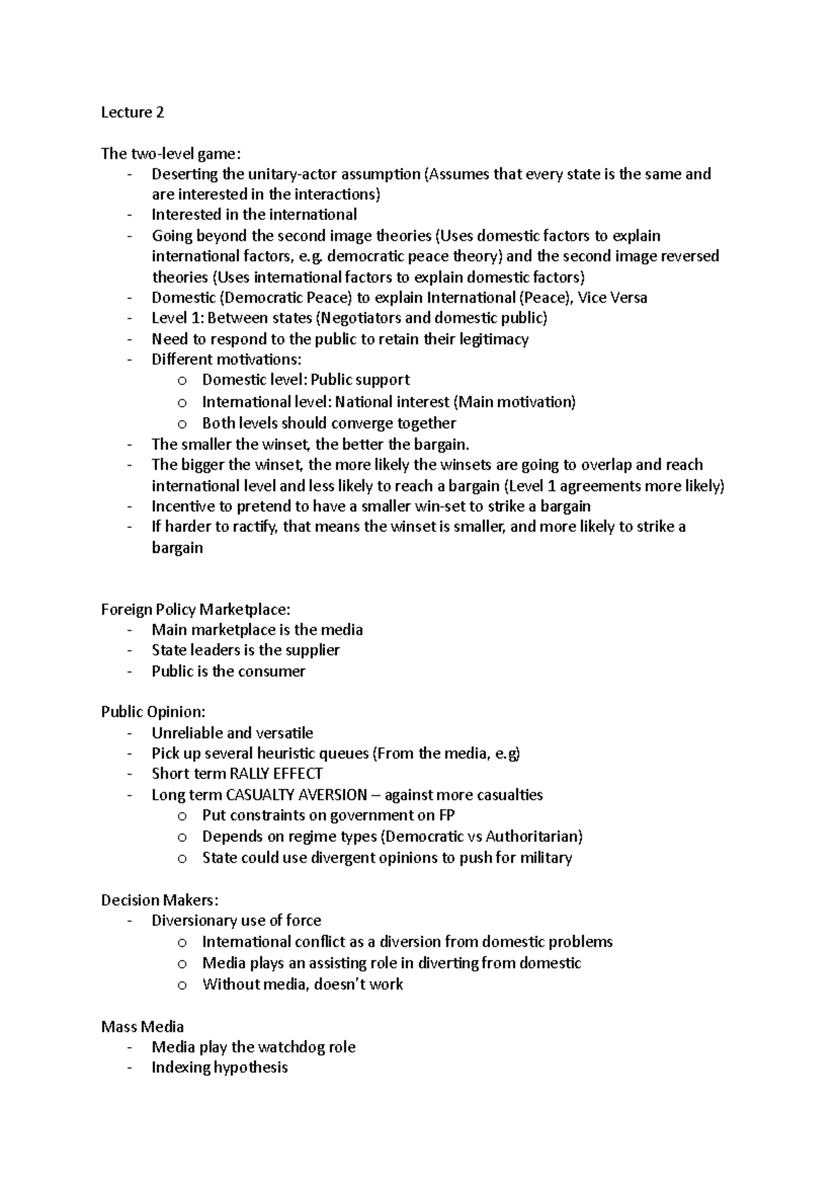 Two-Level Game & Audience Cost Theory - Lecture 2 The two-level game ...