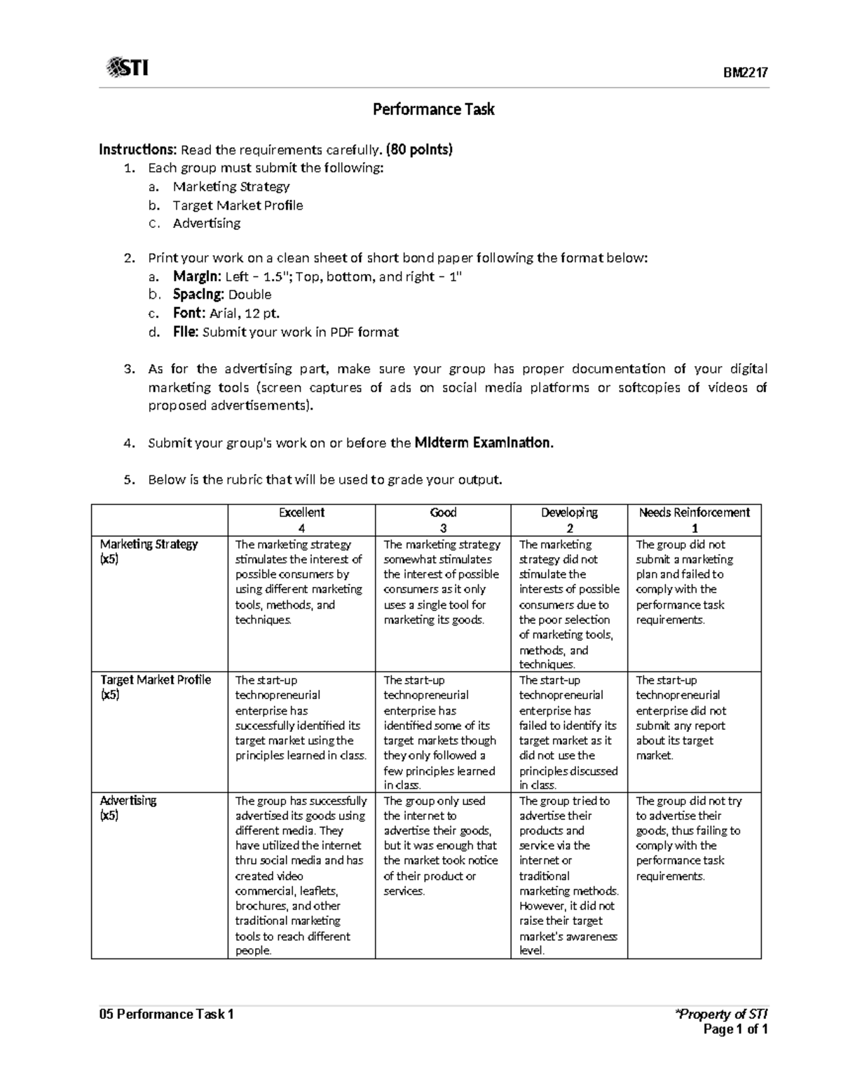 05 Performance Task 1 Bm Performance Task Instructions Read The