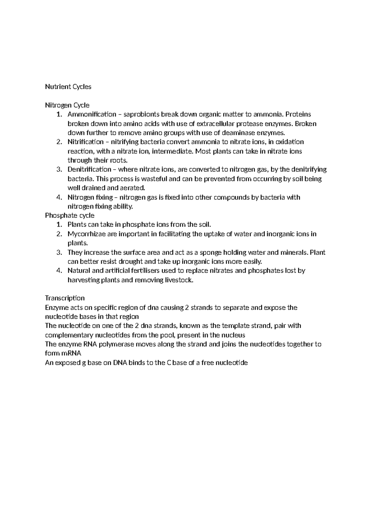 Quick bio notes - Nutrient Cycles Nitrogen Cycle 1. Ammonification ...