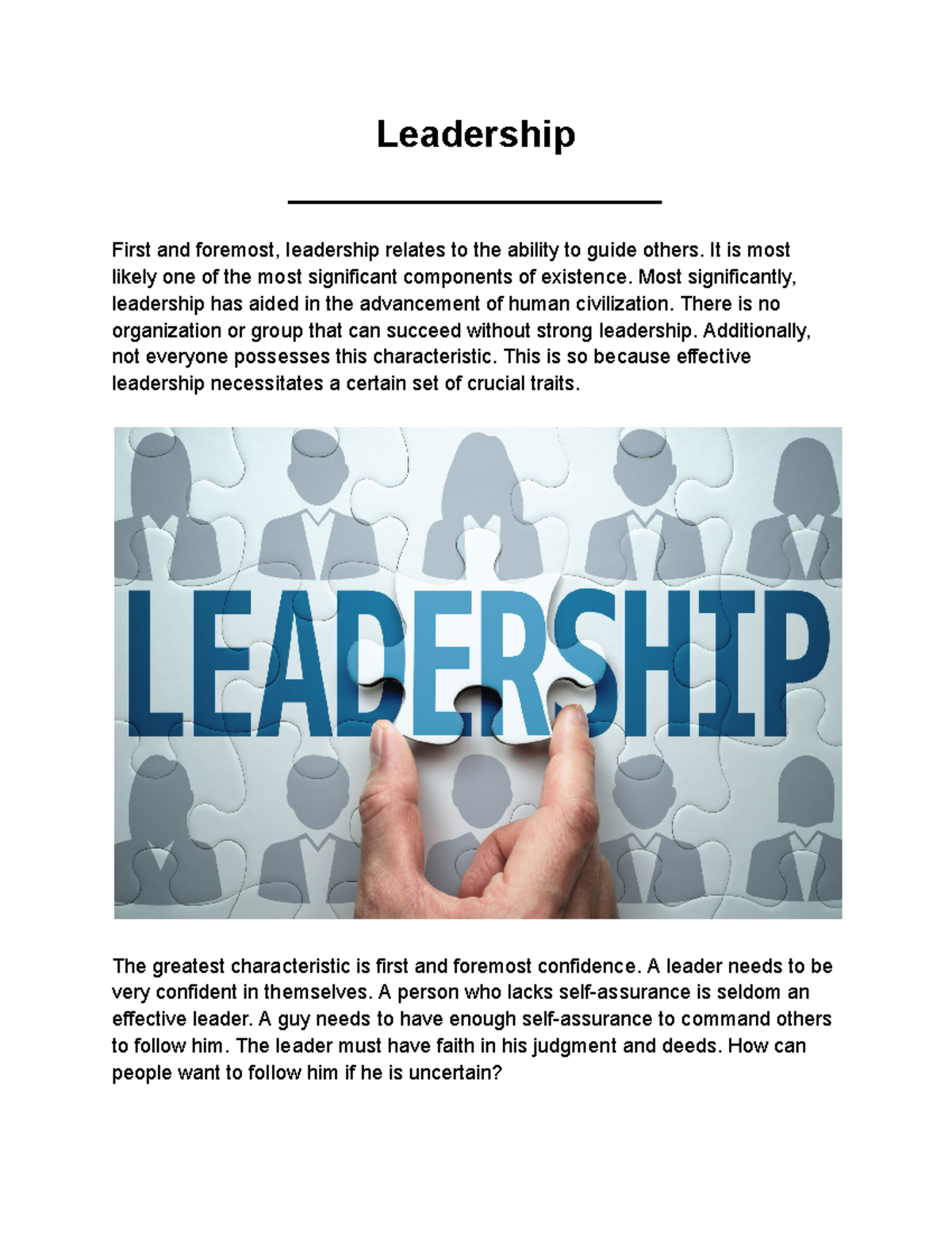 Leadership Time - Leadership __________________ First and foremost ...