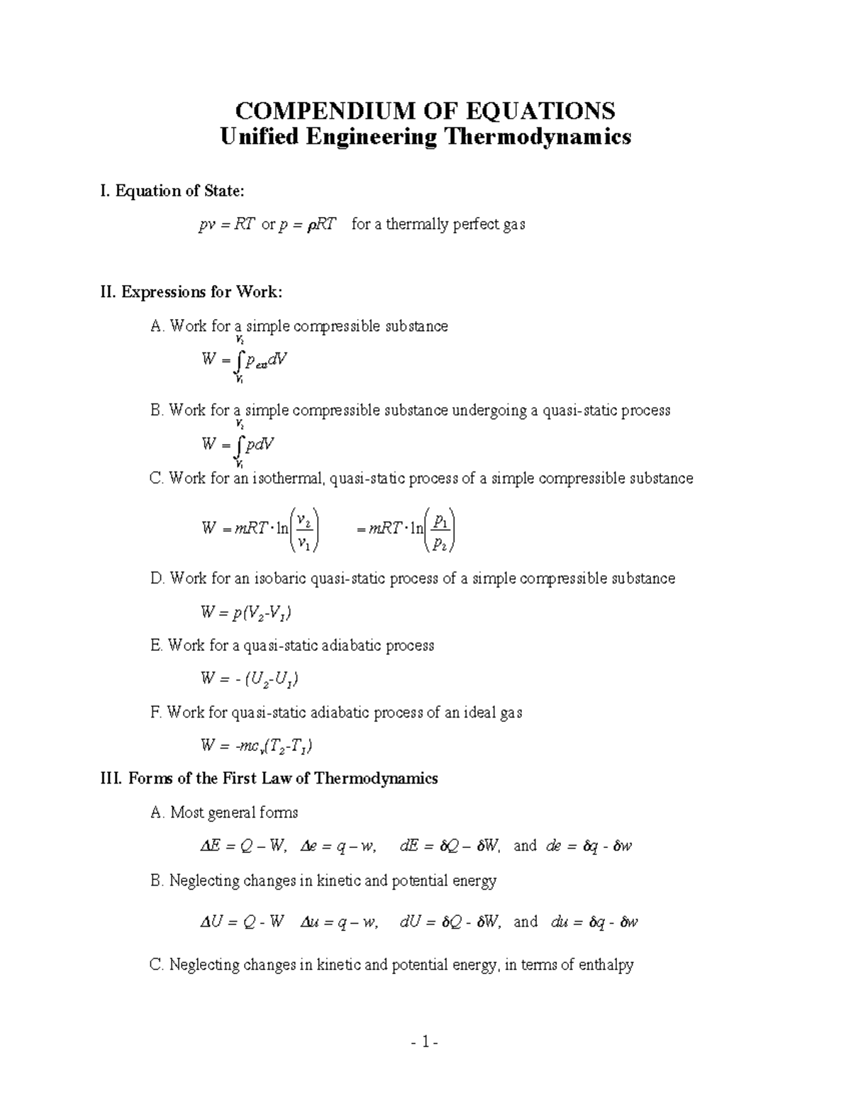Equation Compendium - notes - COMPENDIUM OF EQUATIONS Unified ...