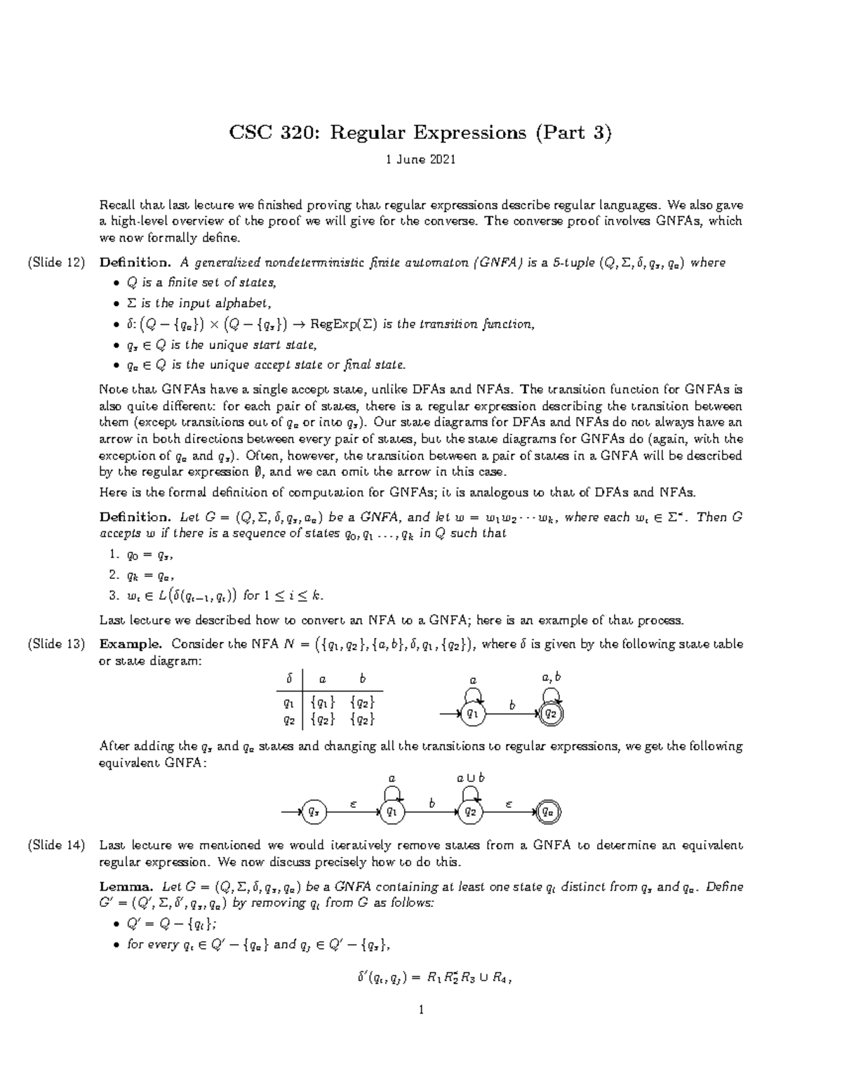 Lecture 05 notes 3 - CSC 320: Regular Expressions (Part 3) 1 June 2021 ...