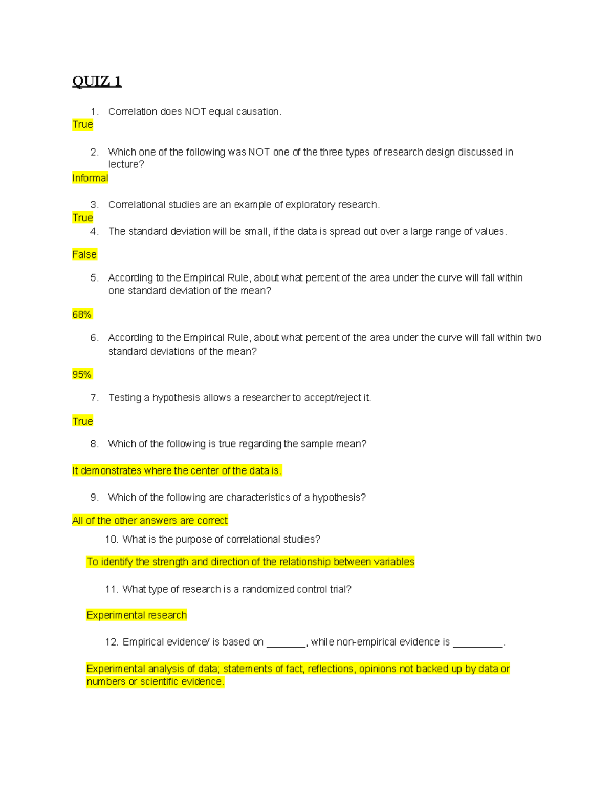 ADRS 2310 Midterm Review - QUIZ 1 Correlation does NOT equal causation ...