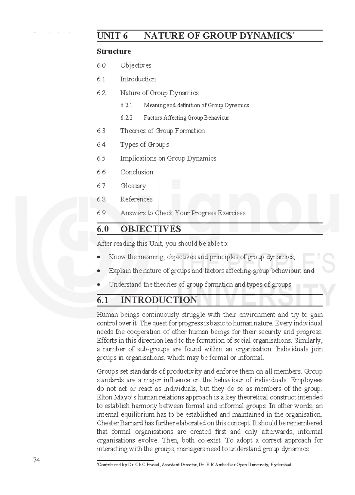 Unit-6 - 74 Organisational Behaviour: major Facets UNIT 6 NATURE OF ...