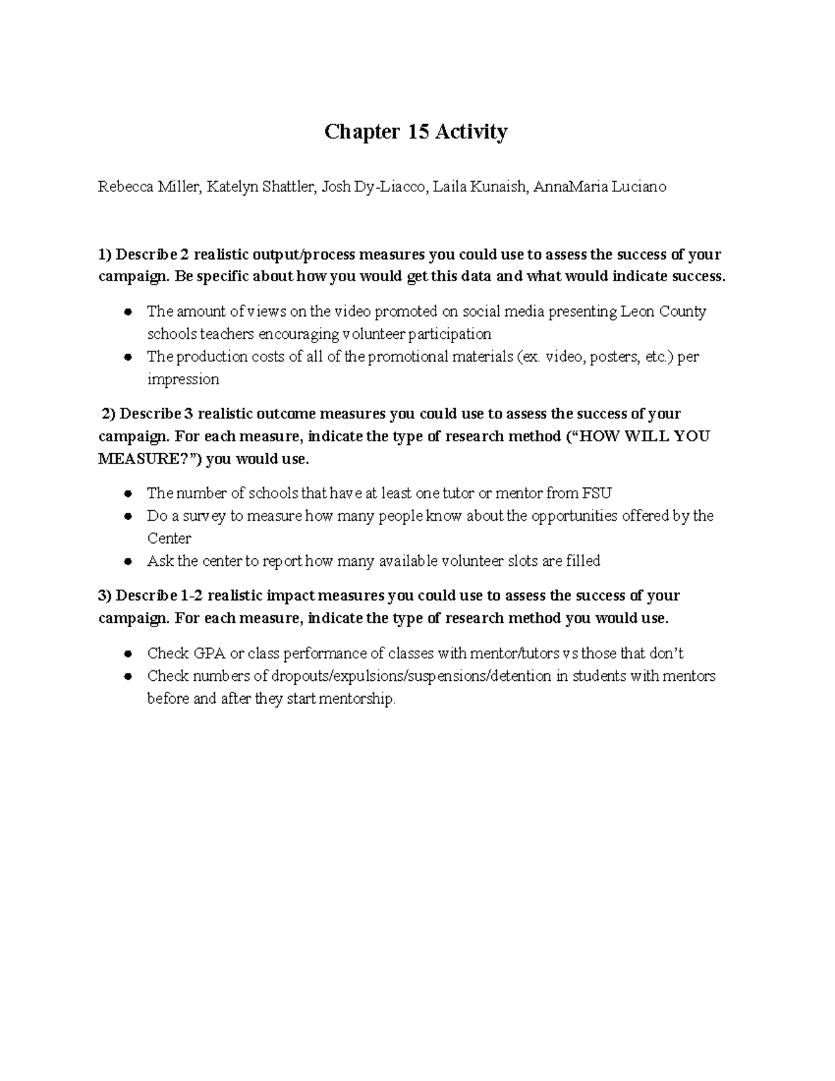 Chapter 15 Activity - Lecture notes 15 - Chapter 15 Activity Rebecca ...
