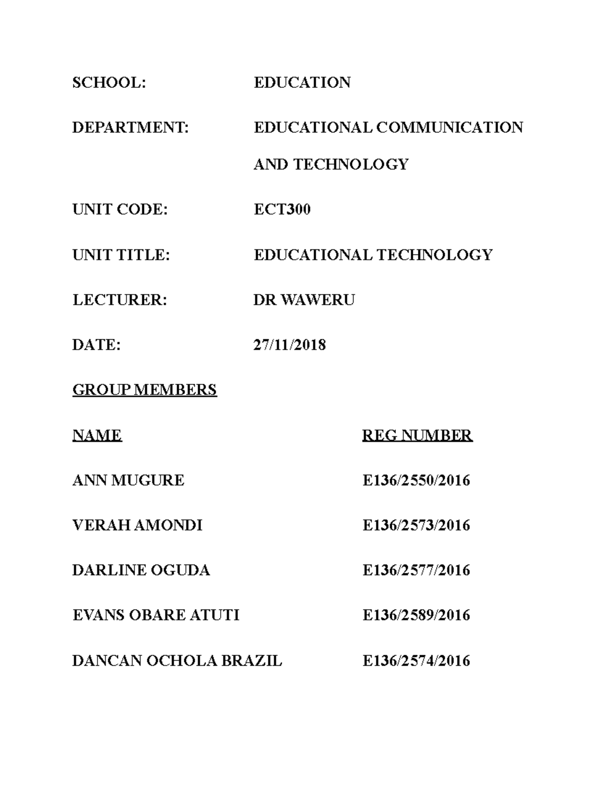 5 min ect - ect - SCHOOL: EDUCATION DEPARTMENT: EDUCATIONAL ...