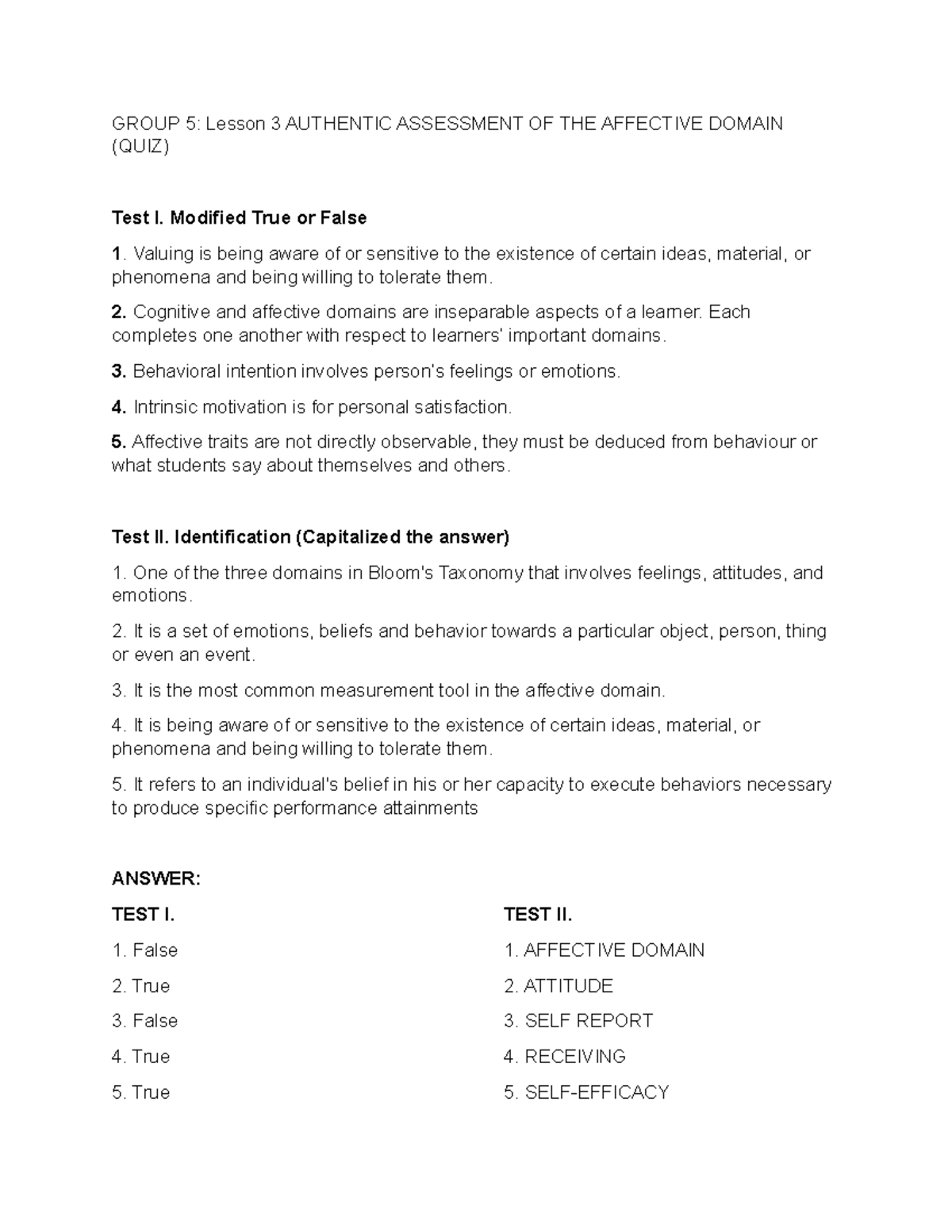 Group 5 - Reporting (TEST) - GROUP 5: Lesson 3 AUTHENTIC ASSESSMENT OF ...