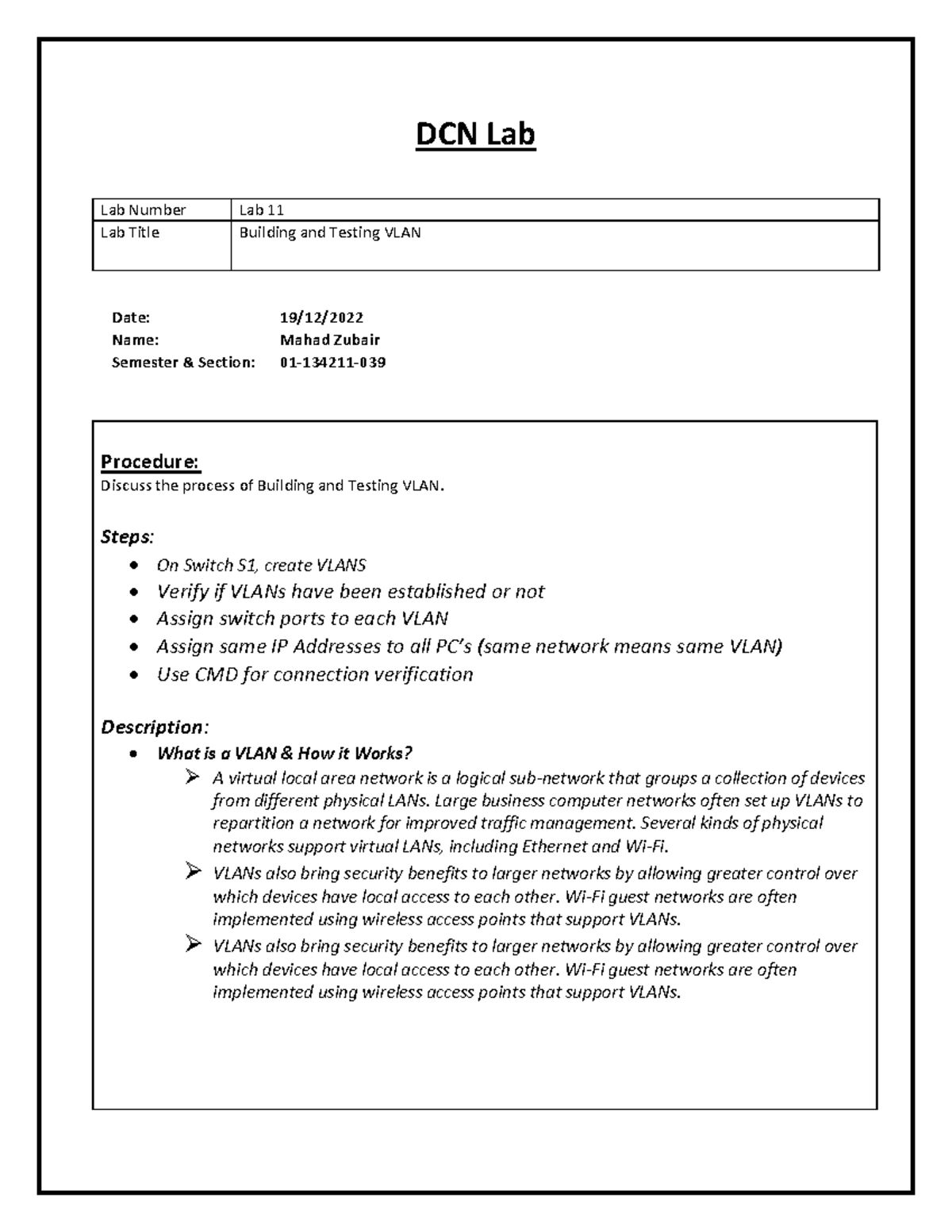 DCN-lab-11-14122022-032010 pm - DCN Lab Date: 19/12/ Name: Mahad Zubair Semester & Section ...