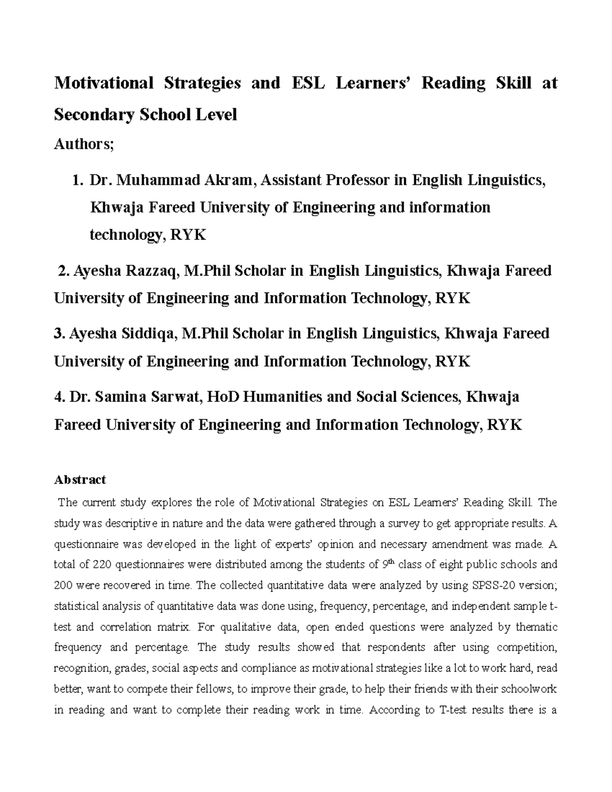 Aysha article - I need research methods notes - Motivational Strategies ...