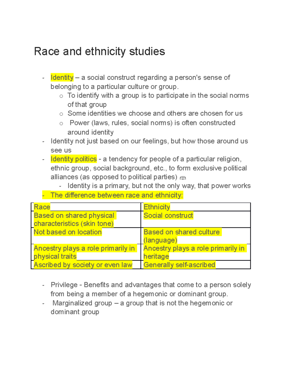 Race and Ethnicity studies - Race and ethnicity studies Identity – a ...