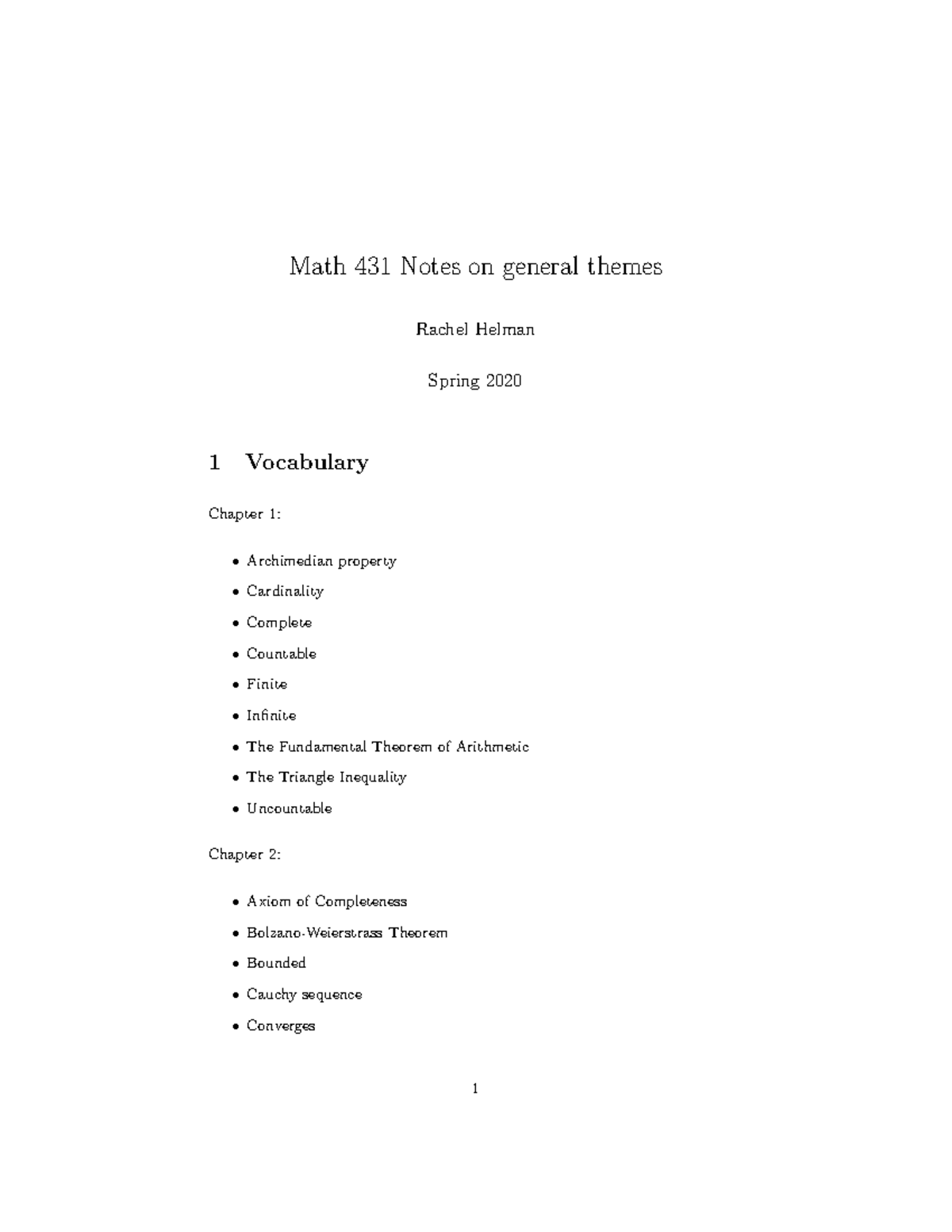 General notes for 431 - Summary chapters 1-6 - Fundamental Ideas of ...