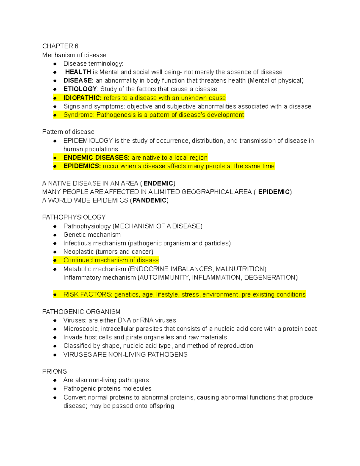Anatomy chapter 6,7,8 - CHAPTER 6 Mechanism of disease Disease ...