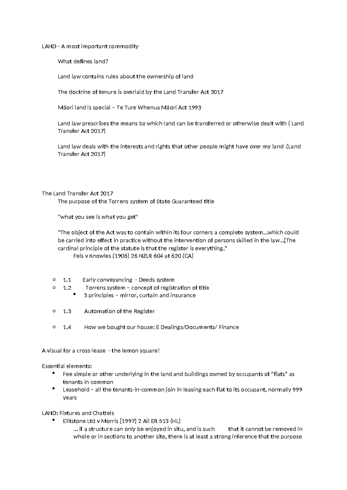 LAWS205 Term 1 Notes - LAND - A most important commodity What defines ...