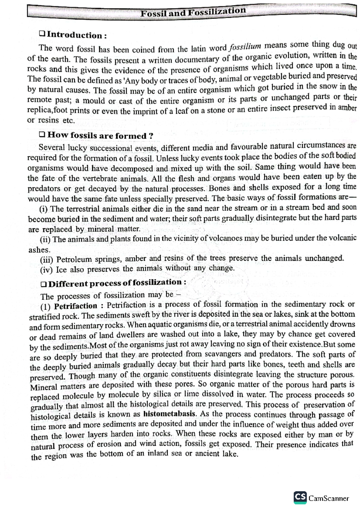 U3 - Fossil - Evolutionary Biology & Adaptation - Studocu