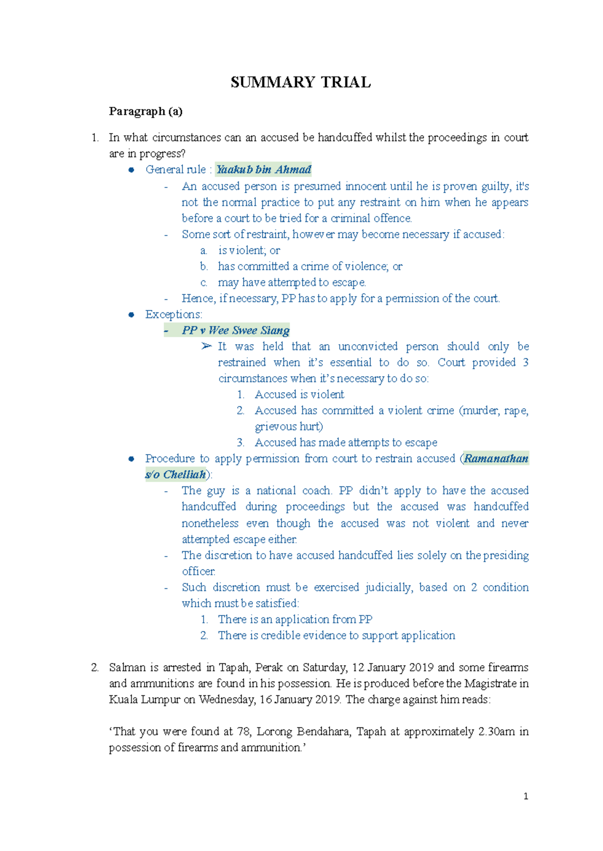 Tutorial Qs - Summary TriaL - SUMMARY TRIAL Paragraph (a) In what ...