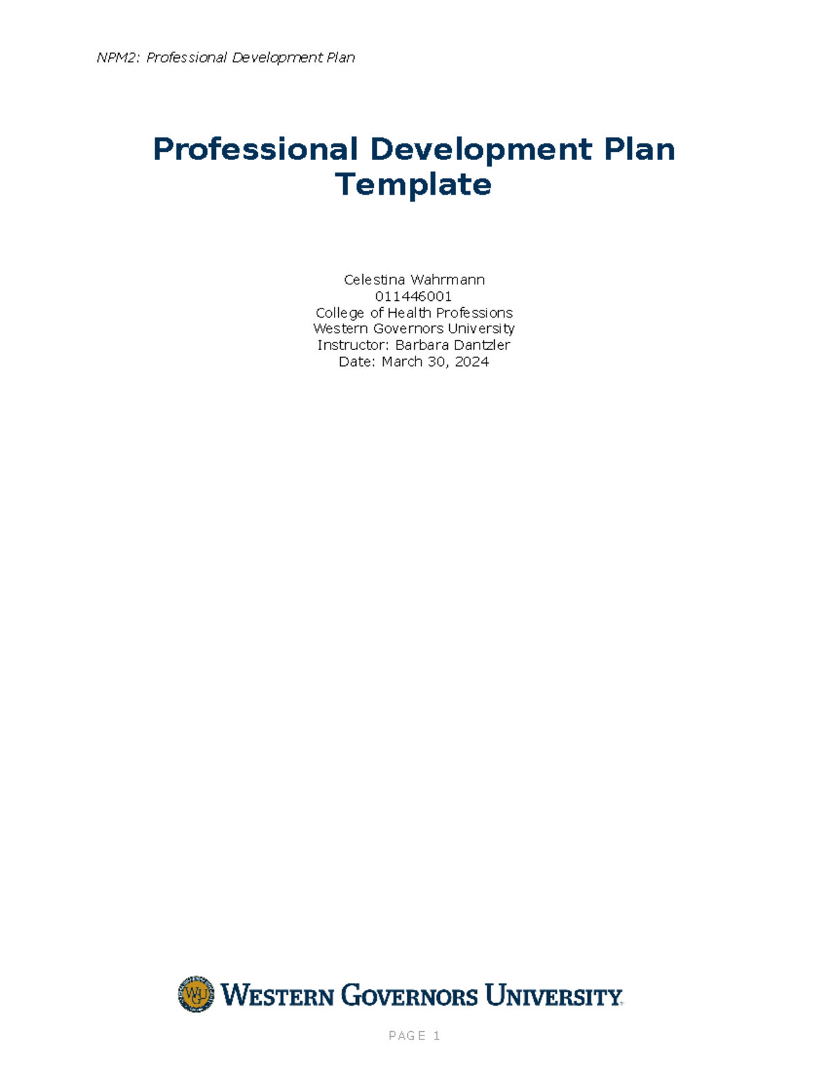 D225 Professional Development Plan - NPM2: Professional Development ...