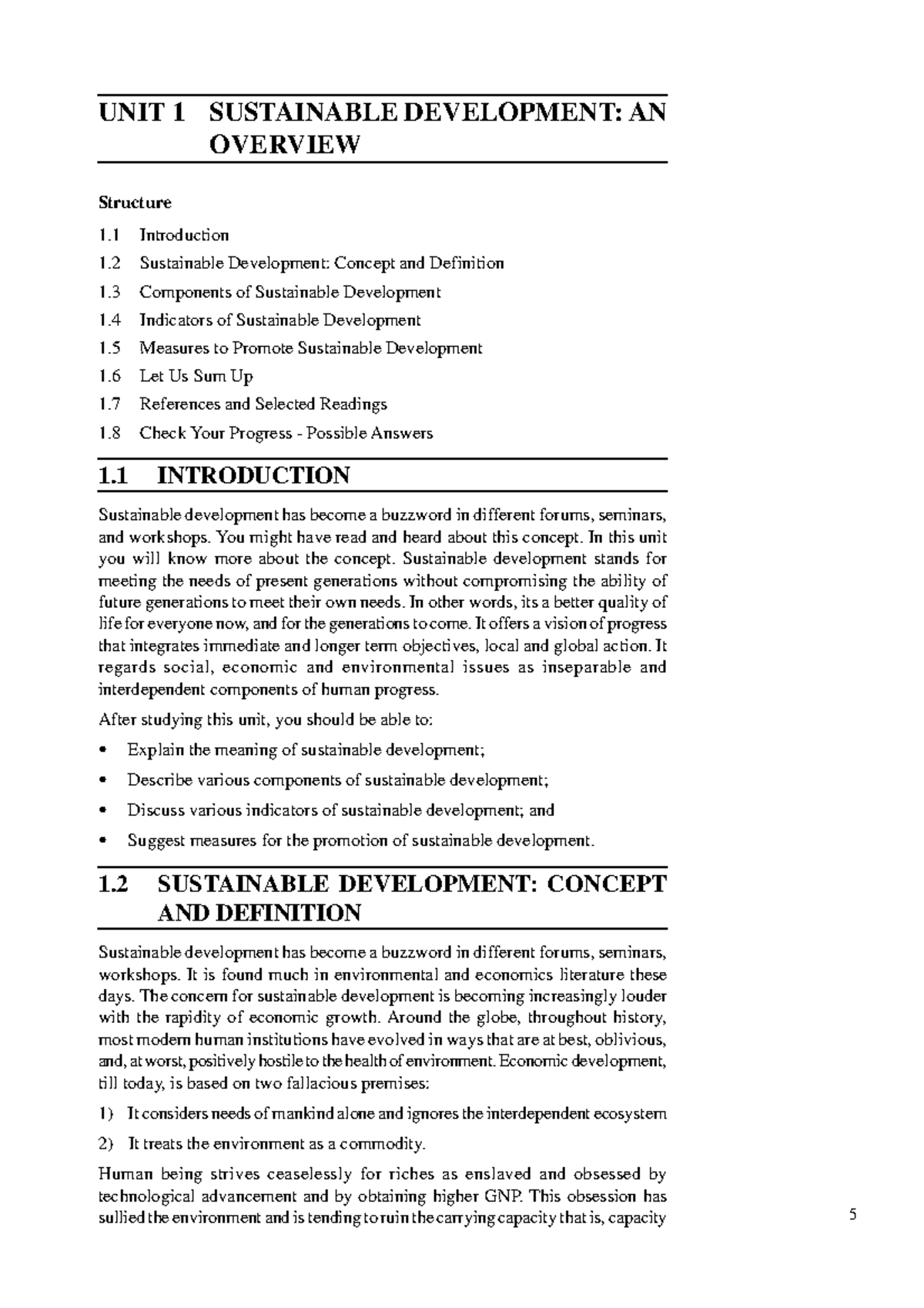 Unit-1 Sustainable Development - 5 Sustainable Development: UNIT 1 ...
