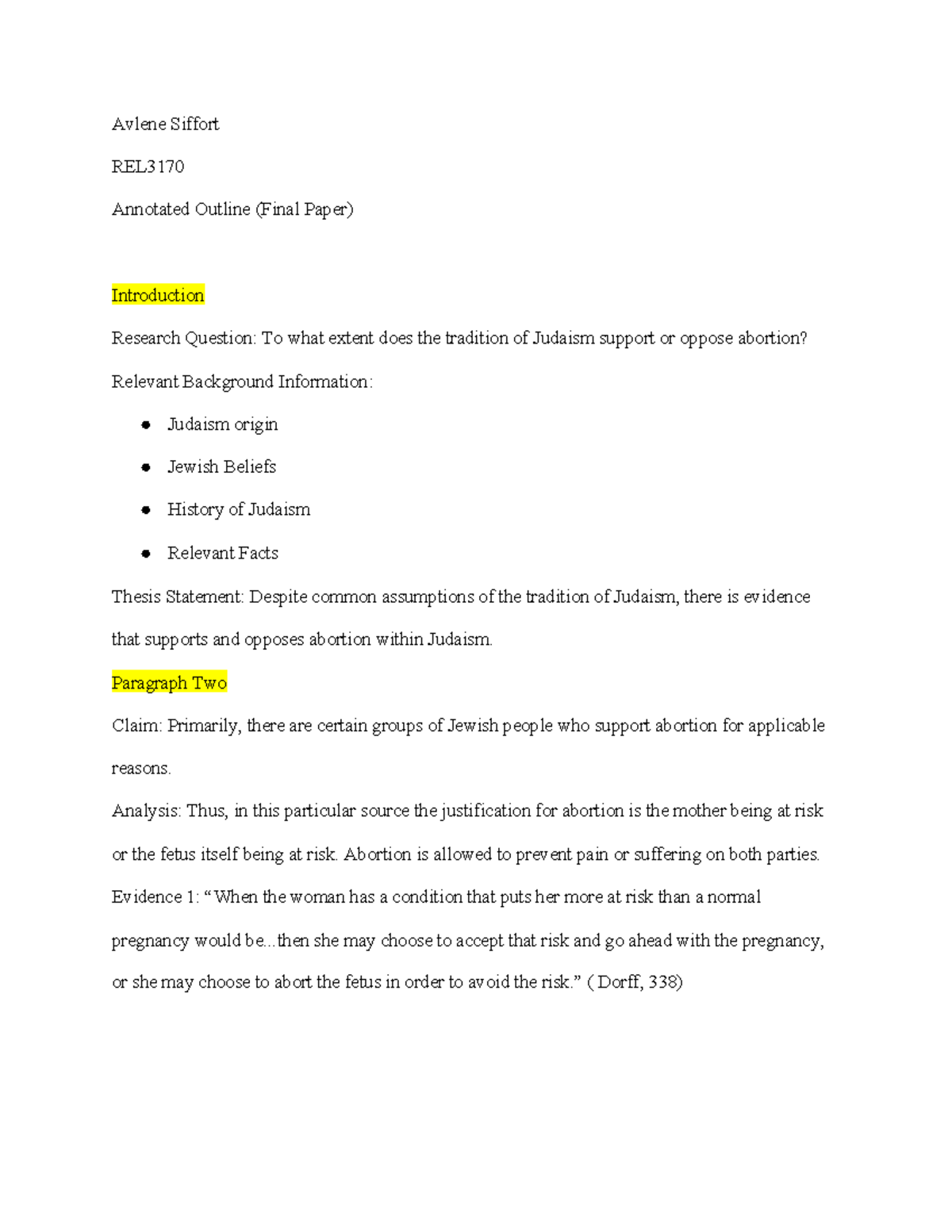 REL3170 Annotated Outline Final Paper - Avlene Siffort REL Annotated ...