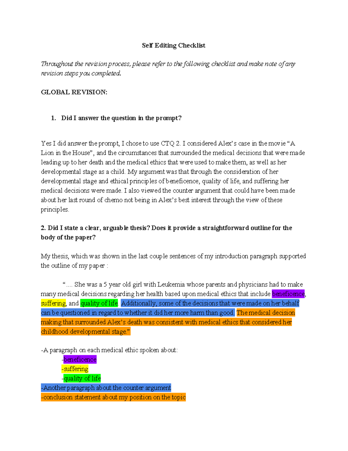 NURS 535 Self Editing Checklist- Critical Thinking Essay - Self Editing ...