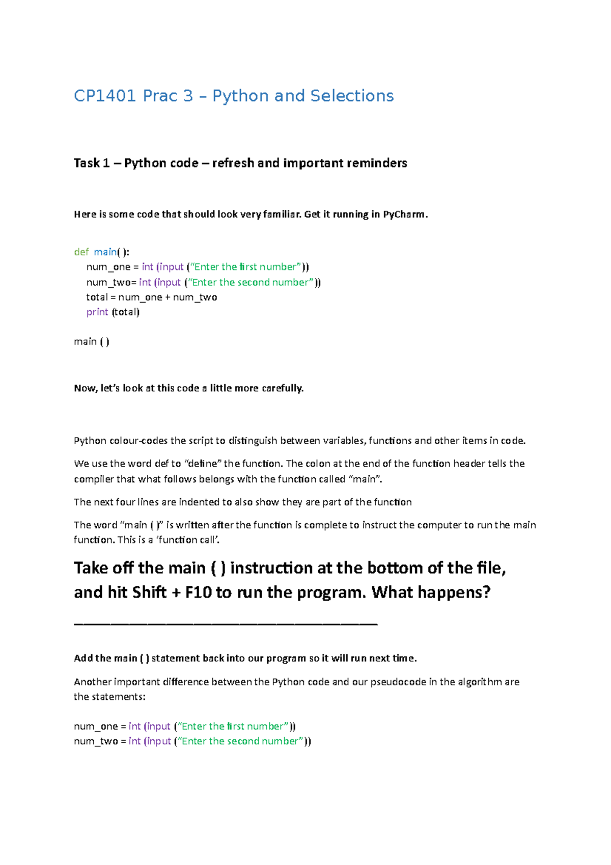 Komal algorithm - good - CP1401 Prac 3 – Python and Selections Task 1 – Python code – refresh ...