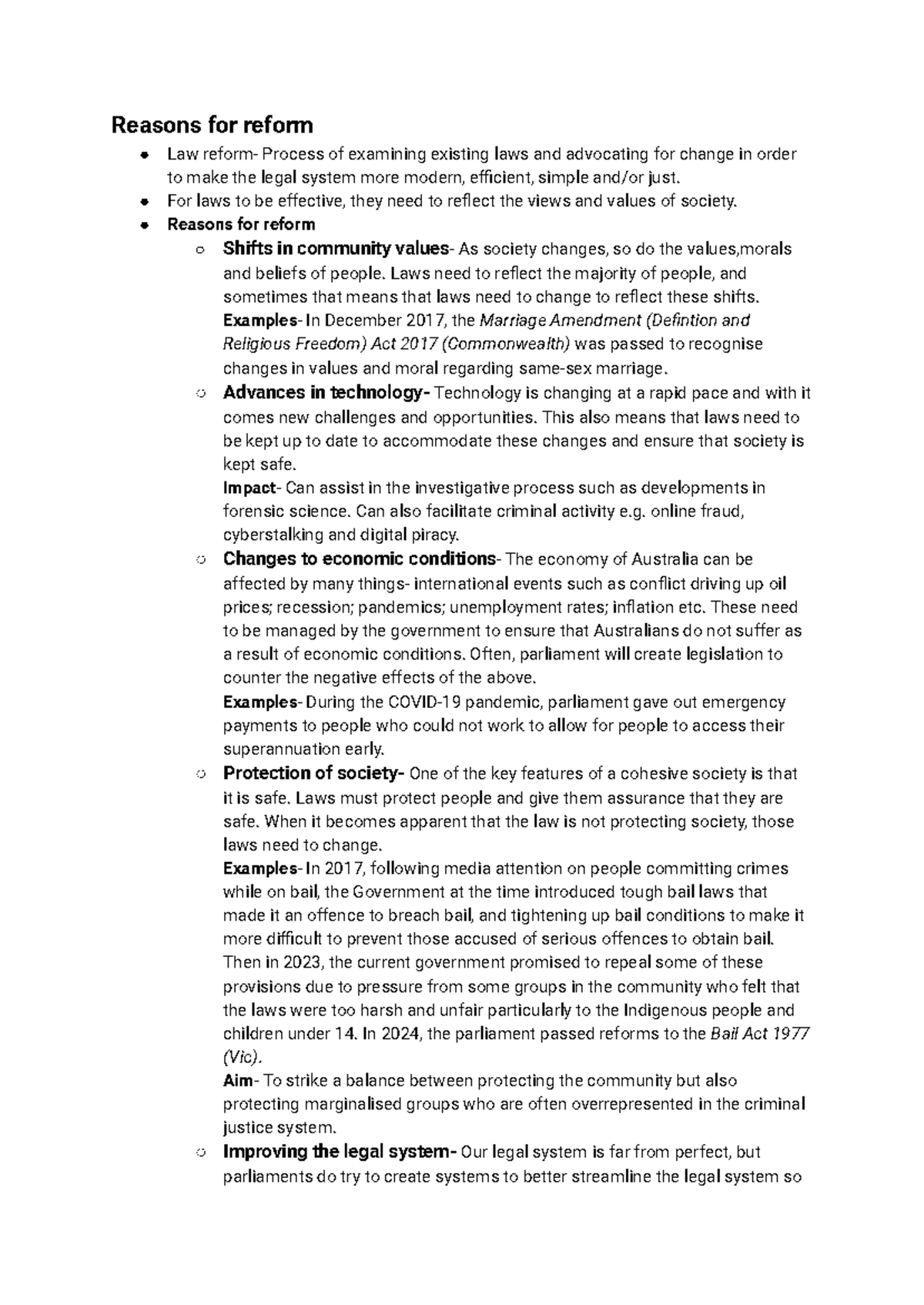 Legal Unit 4 AOS 2-2 - unit 4 aos 2 study notes - Reasons for reform ...