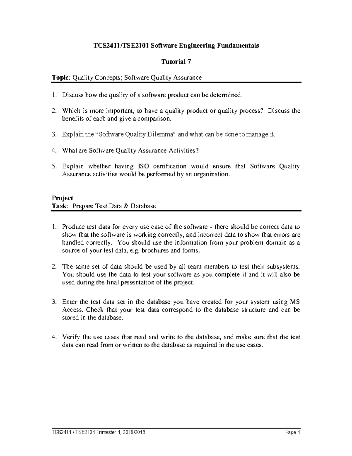 Tutorial 7 - Software Quality and Testing - Software Engineering ...