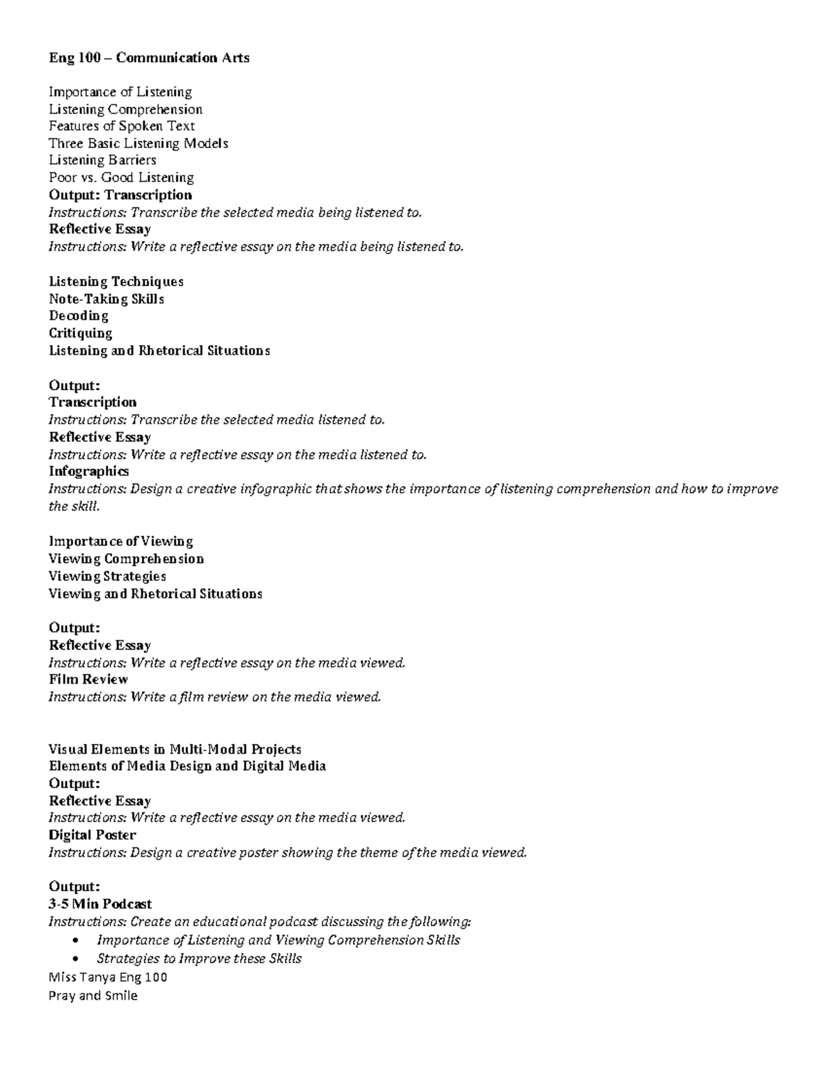 Eng 100 Semester Guide - English Practice - Miss Tanya Eng 100 Pray and ...