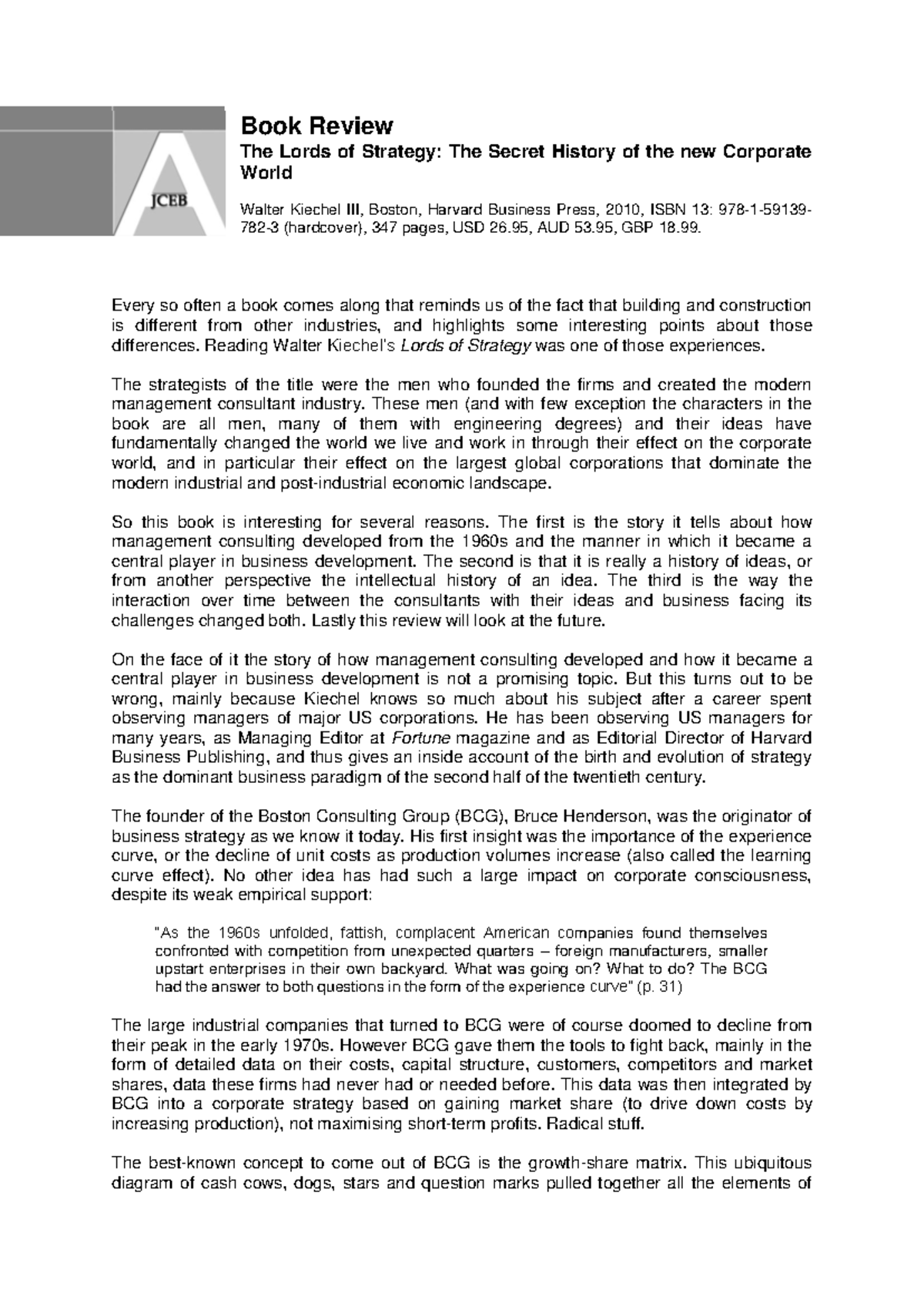 The Lords of Strategy The Secret History of the ne - Every so often a ...