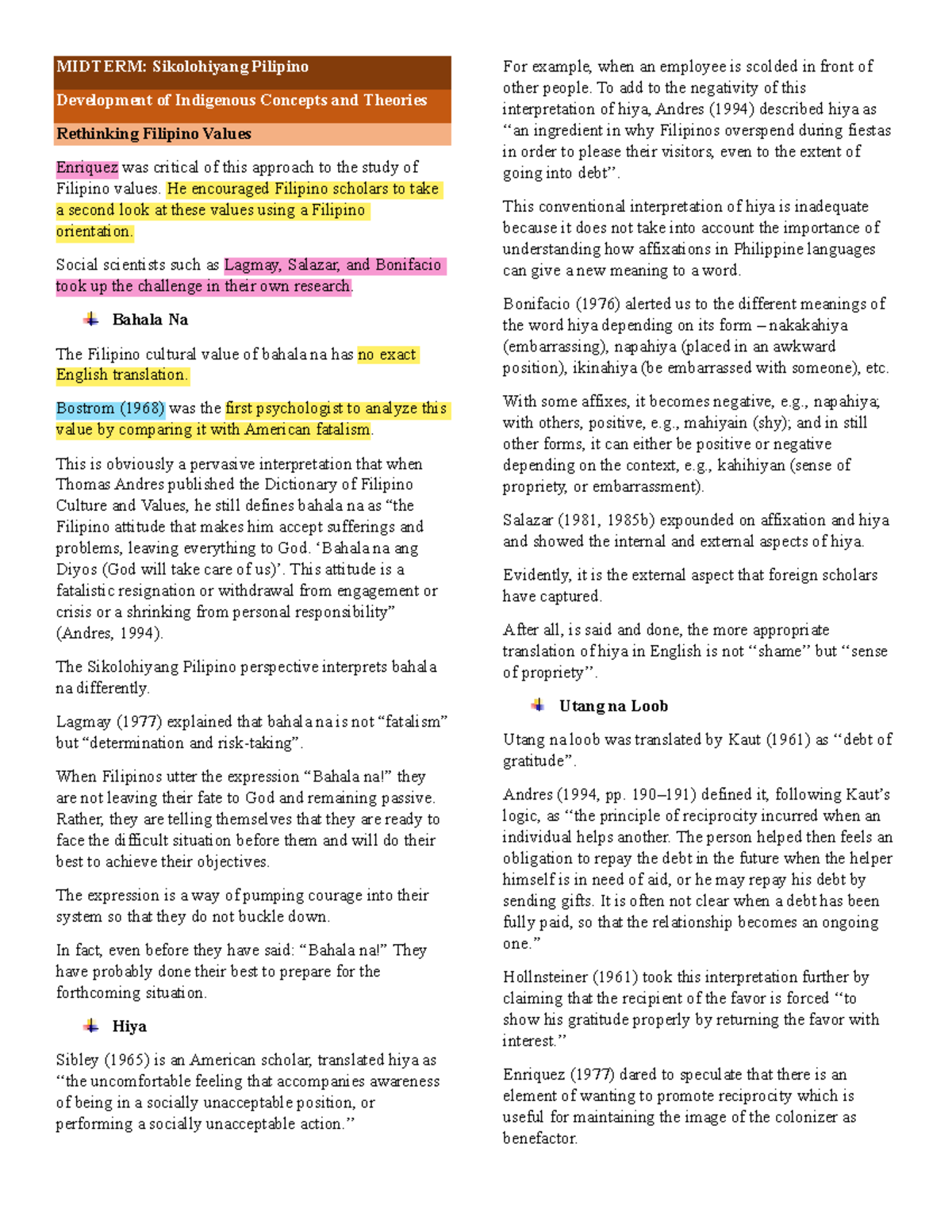 Midterm-SIKP - Review - MIDTERM: Sikolohiyang Pilipino Development of ...