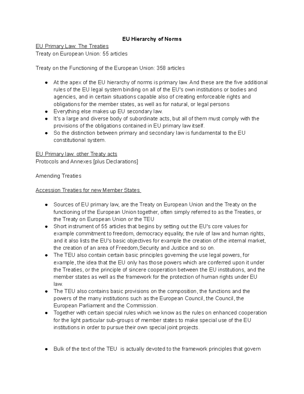 EU Hierarchy of Norms - Lecture notes 1 - EU Hierarchy of Norms EU ...