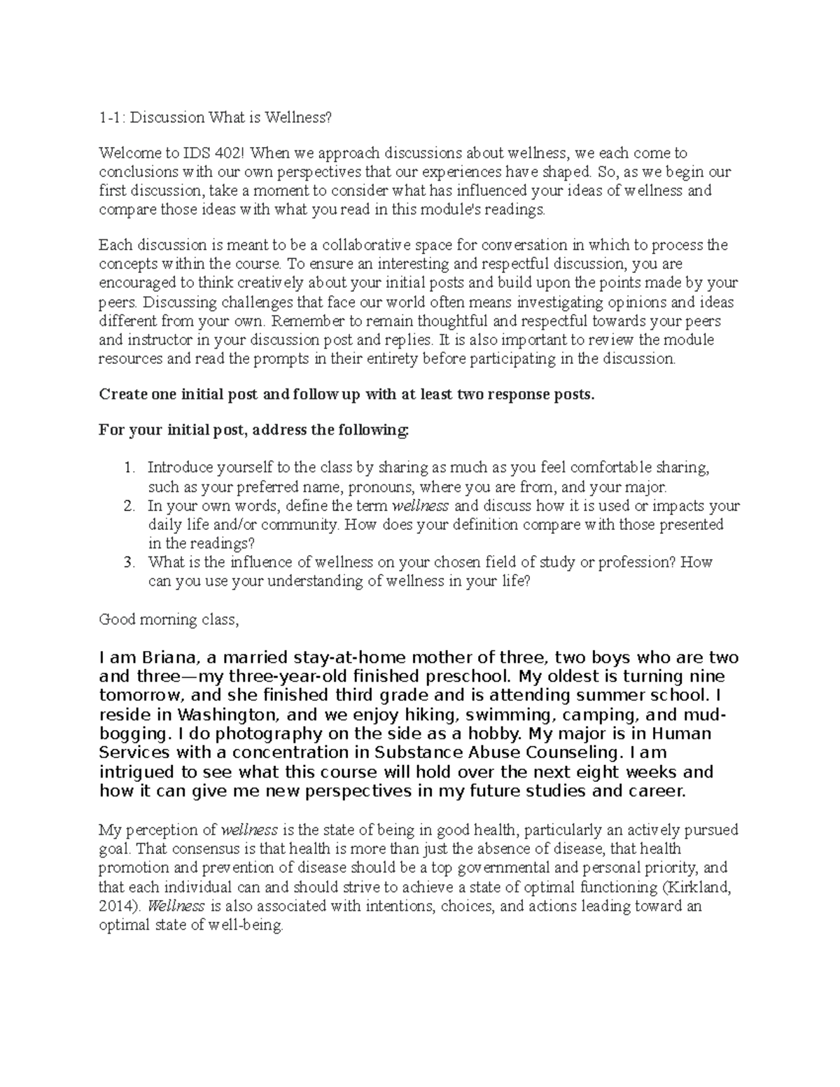 1-1 Discussion What is Wellness - 1-1: Discussion What is Wellness ...