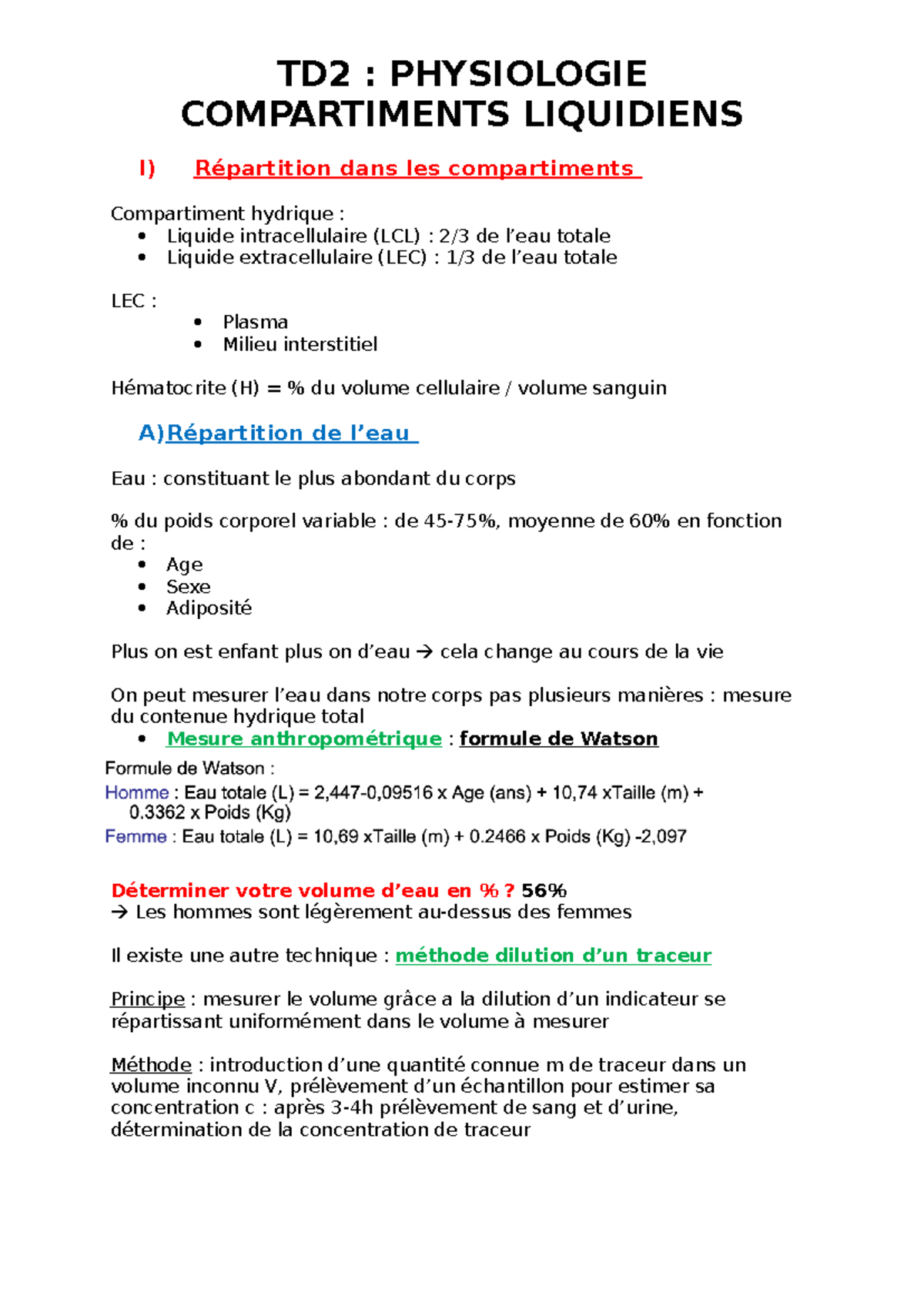 TD2 - compartiments liquidiens - COMPARTIMENTS LIQUIDIENS I ...