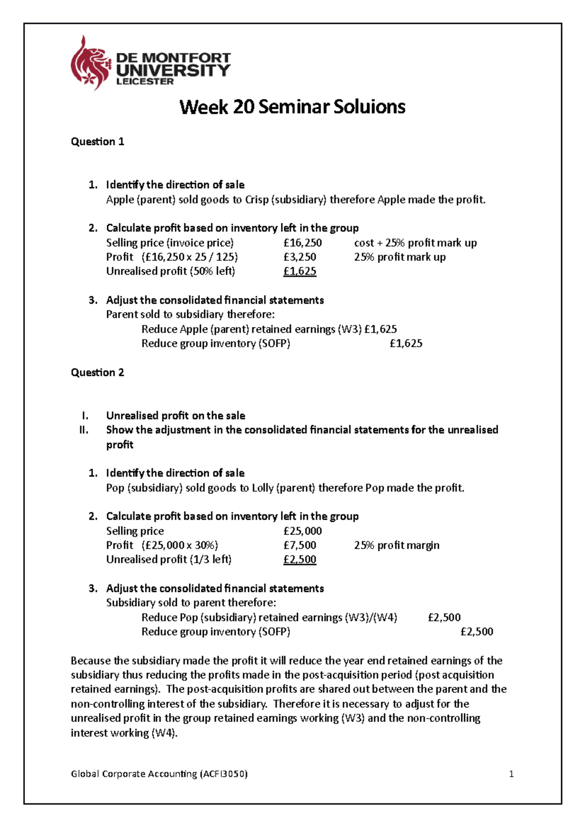 Week 20 Seminar Solution - Week 20 Seminar Soluions Question 1 1 ...