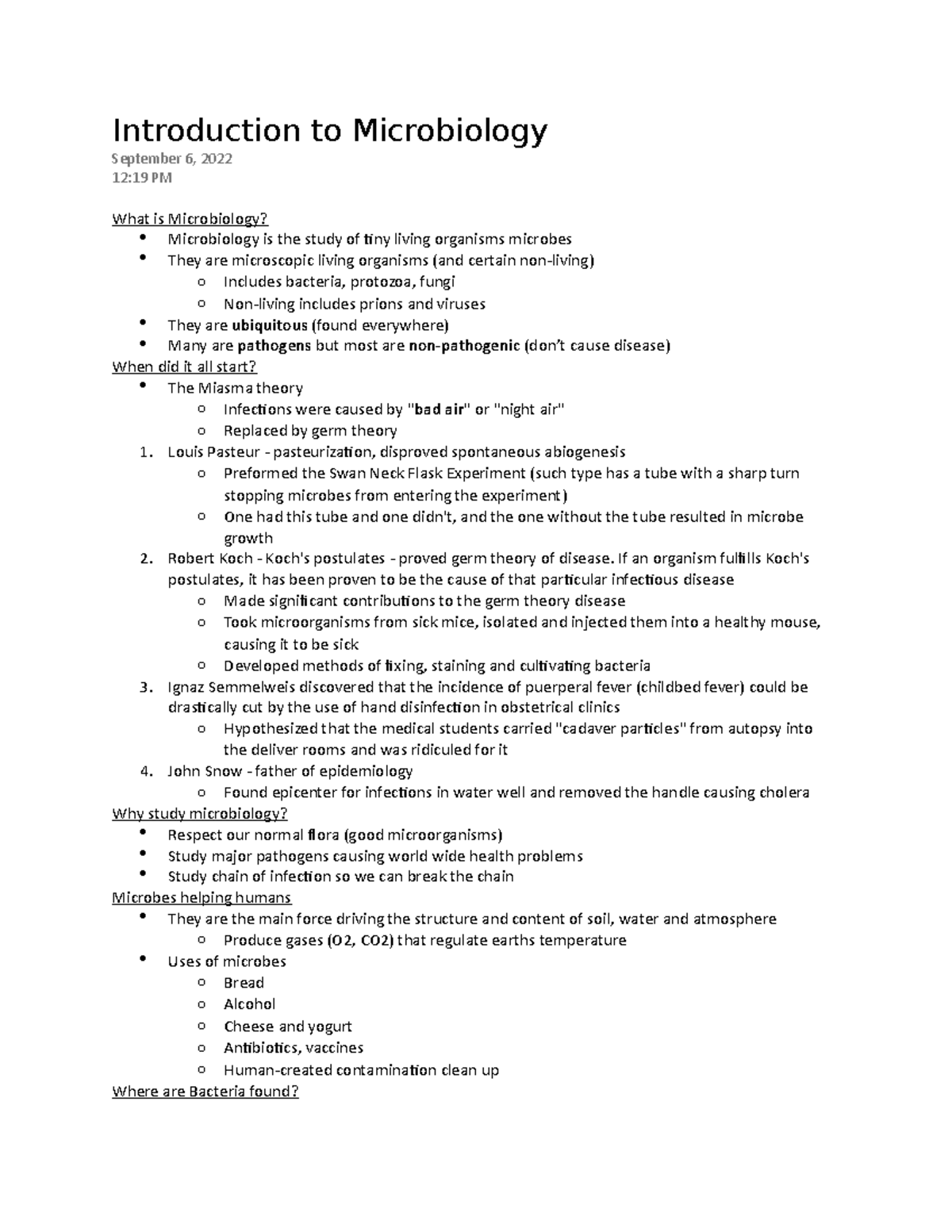 Introduction to Microbiology - Introduction to Microbiology September 6 ...