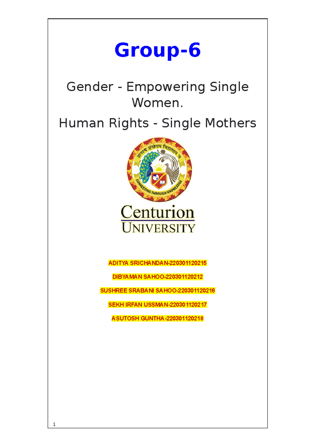 Gender Project central bank - Group- 6 Gender - Empowering Single Women ...