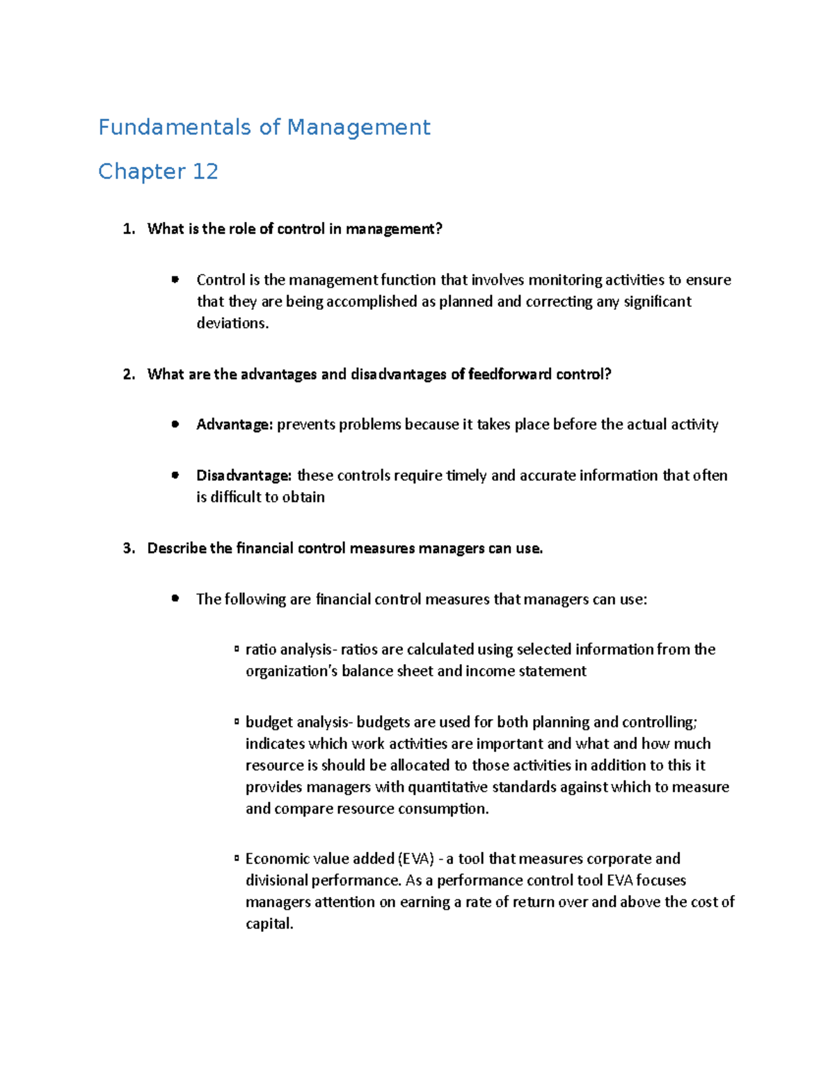 Fundamentals of Management Chapter 12 - What is the role of control in ...