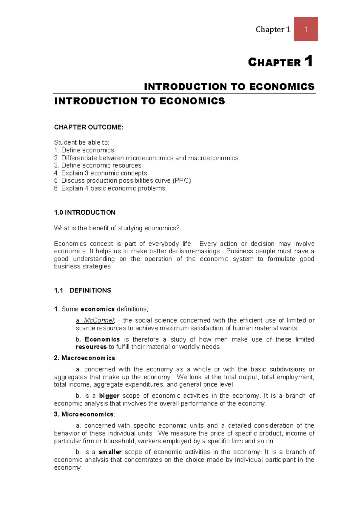 Chapter 1: Introduction to Economic - CHAPTER 1 INTRODUCTION TO ...