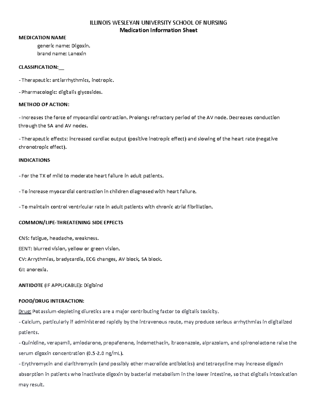 Digoxin Therapeutic antiarrhythmics, inotropic. - Pharmacologic ...