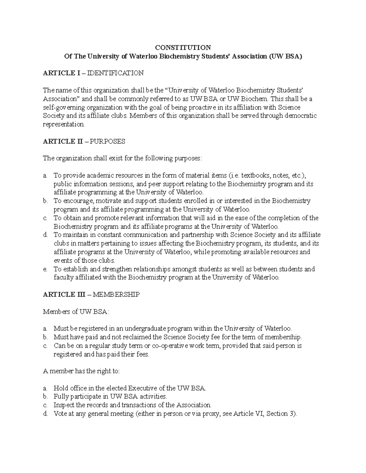 S23 UW BSA Constitution - CONSTITUTION Of The University of Waterloo ...