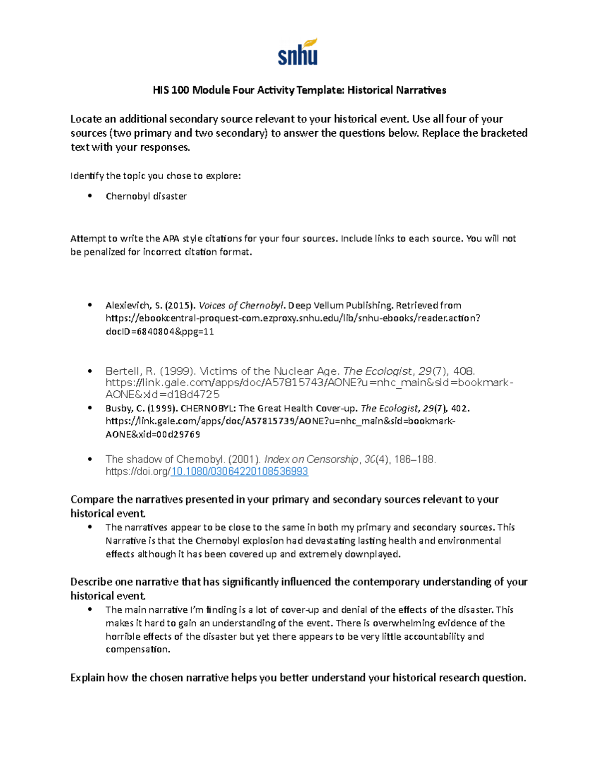 HIS 100 Module Four Activity Narratives Template - HIS 100 Module Four ...