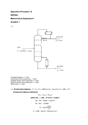 Additional Distillation memo - Question 1 : Distillation Question 1 1 ...